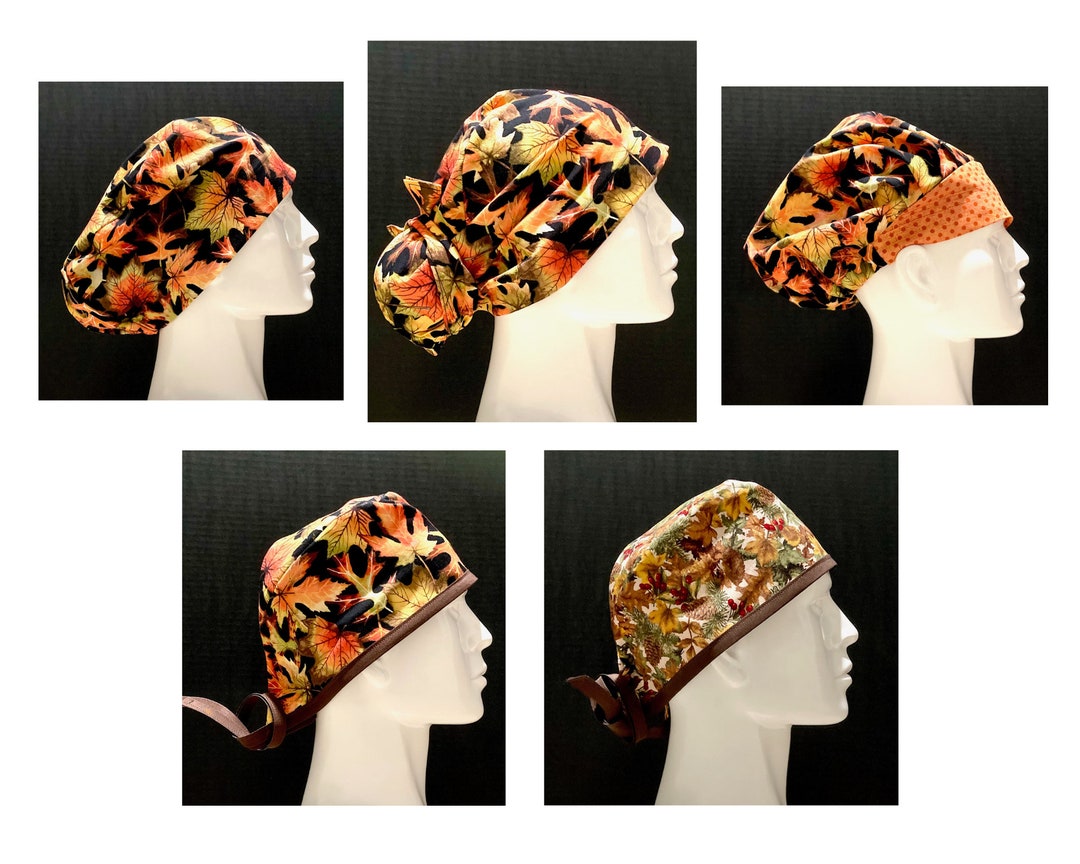 Fall Autumn Leaves Skullcap Bun Cap Surgical Scrubs Hair - Etsy
