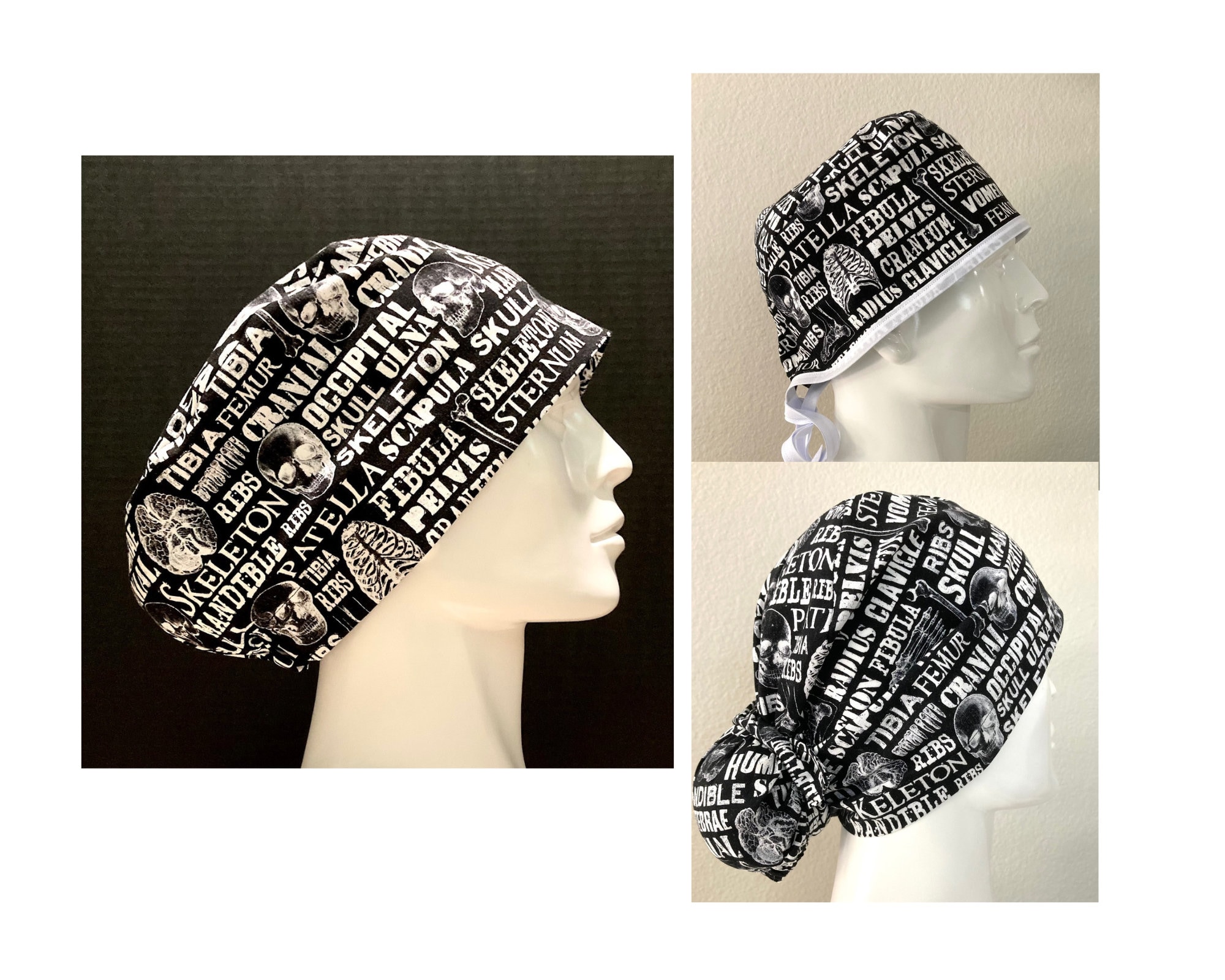 Skeleton, Bones, Orthopedic, Scrub Cap, Bun Cap Surgical Hat, Skullcap ...