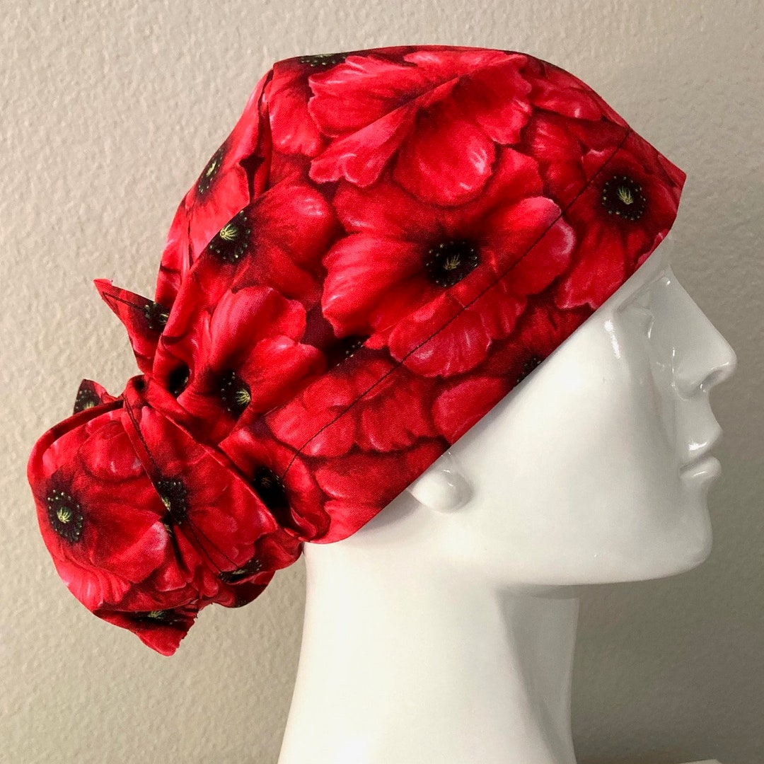 Red Poppies, ANZAC, Scrub Cap, Surgical Bun Hat, Skullcap, Hair ...