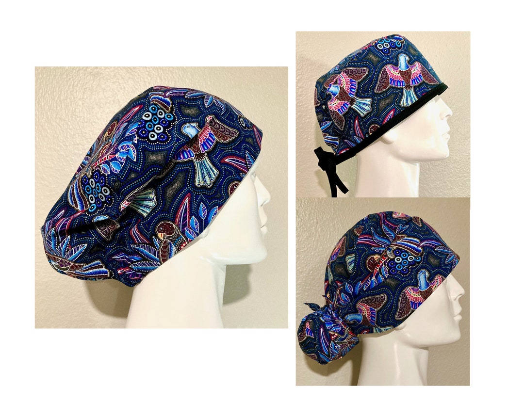 Australian Birds, Dark Blue, Surgical Cap, Scrub Hat, Bun Cap - Etsy