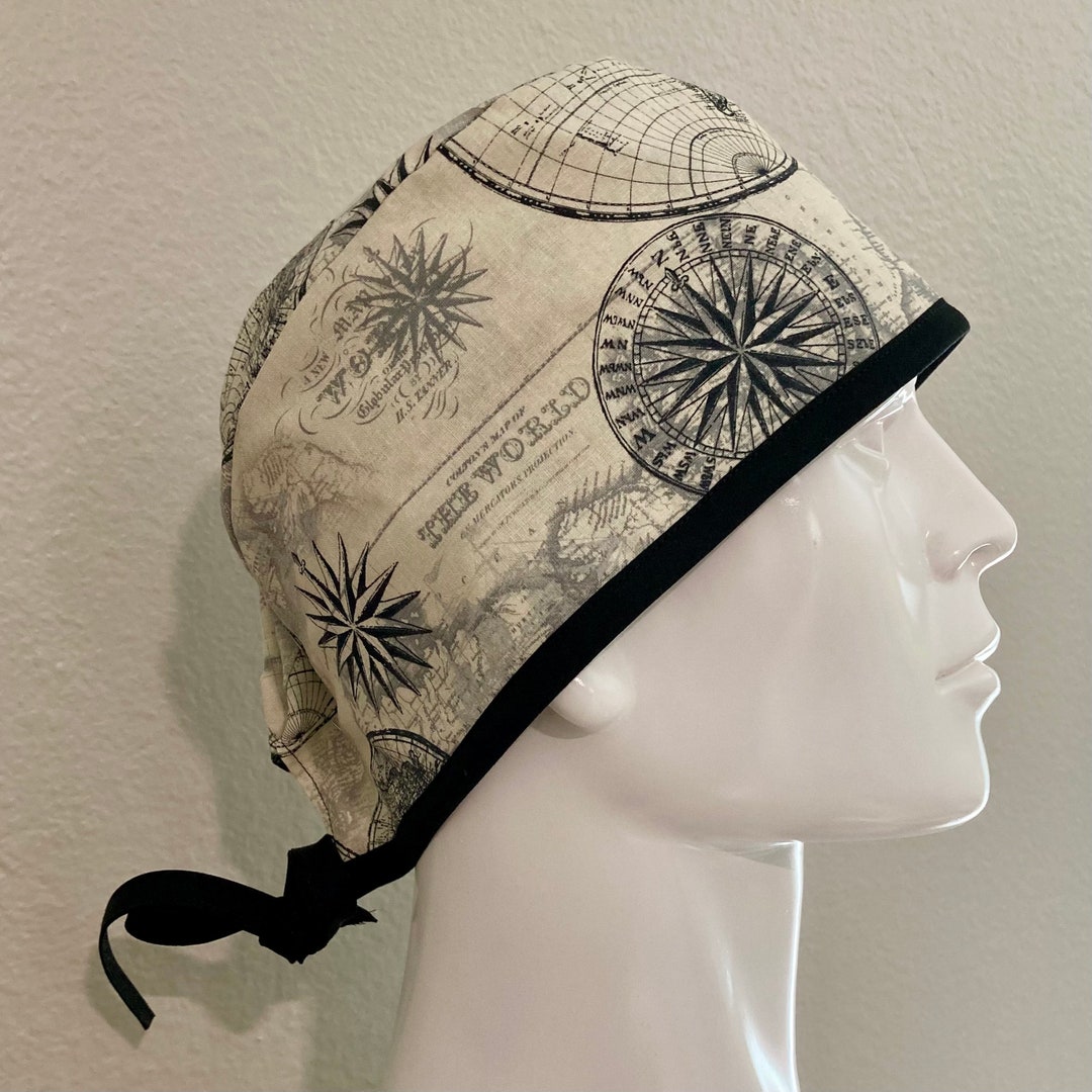 World Maps, Nautical, Sailing, Scrub Cap, Skullcap, Surgical Hat, Hair ...