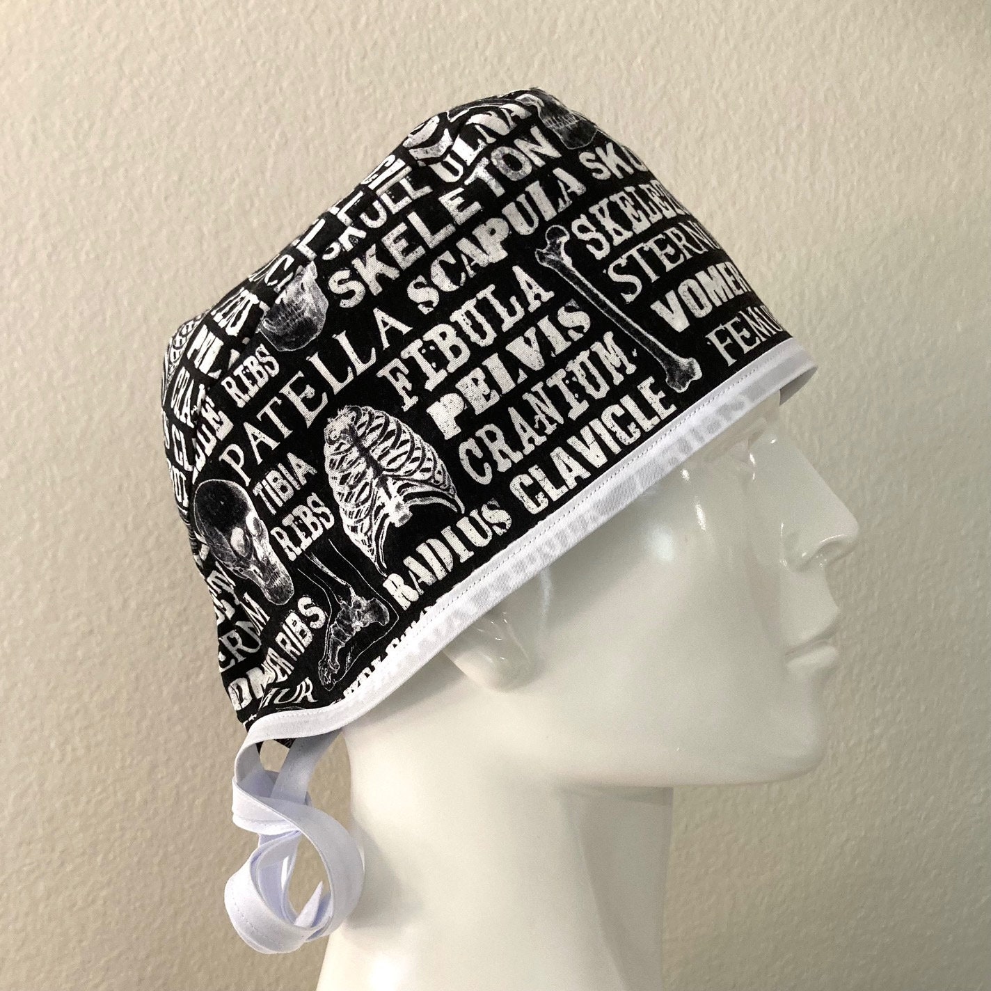 Skeleton, Bones, Orthopedic, Scrub Cap, Bun Cap Surgical Hat, Skullcap ...