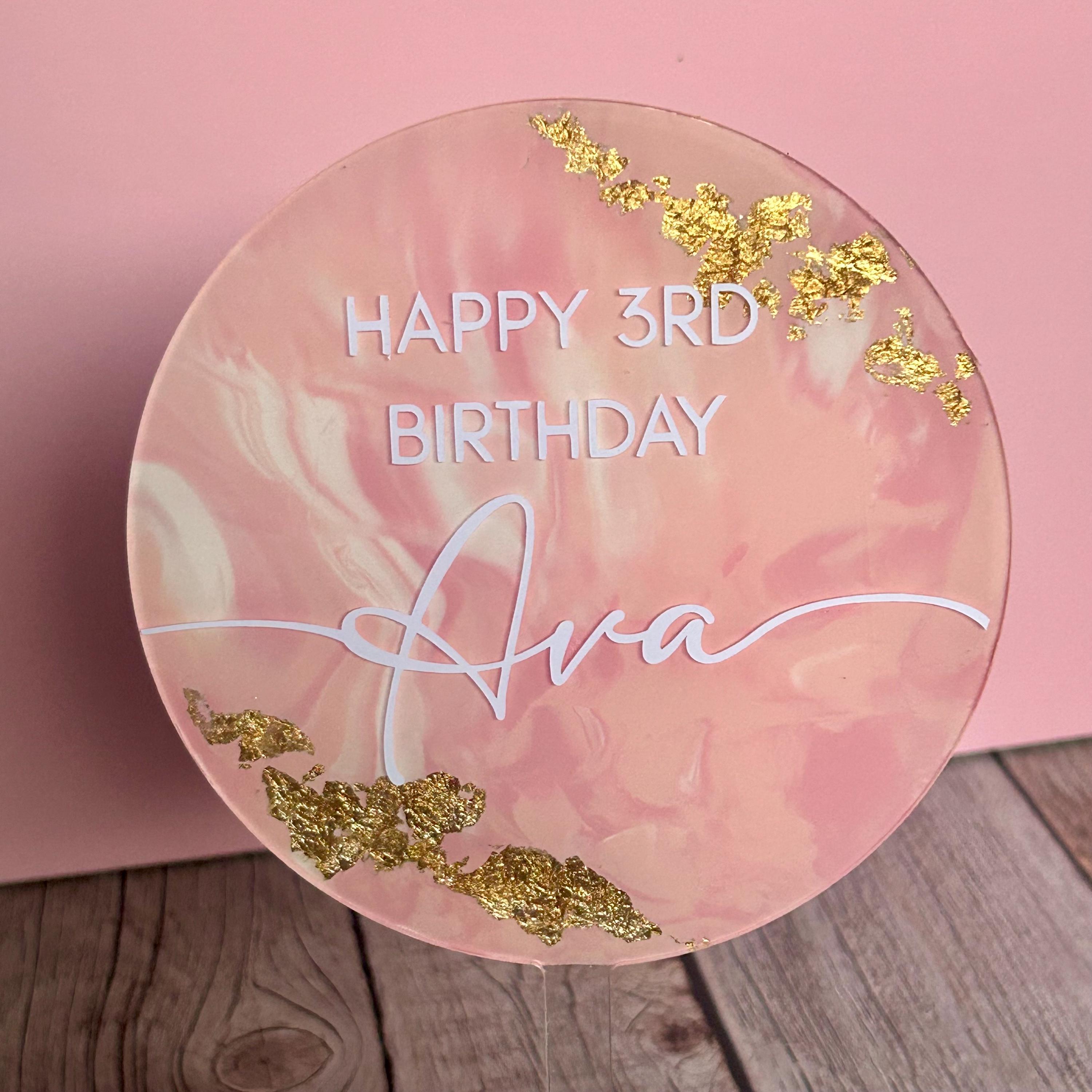 Custom Happy Birthday Cake Topper: Marbled Acrylic With Gold Flakes - Etsy