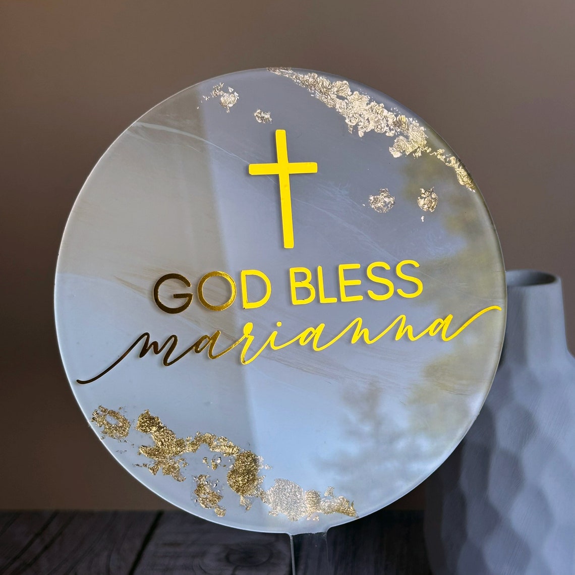 First Communion Cake Topper, Custom Acrylic With Gold Flakes ...