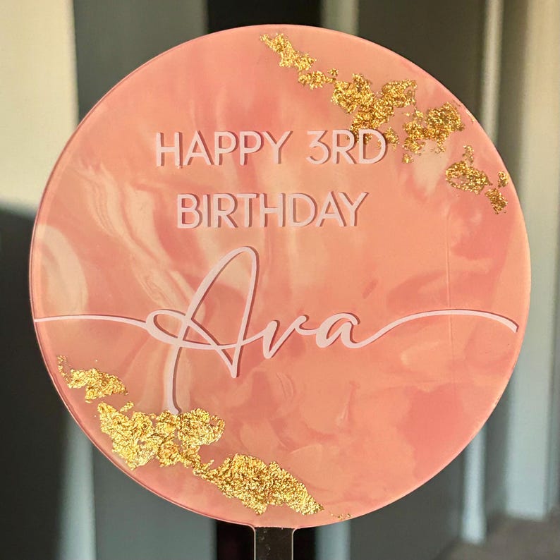 Custom Happy Birthday Cake Topper: Marbled Acrylic With Gold Flakes - Etsy