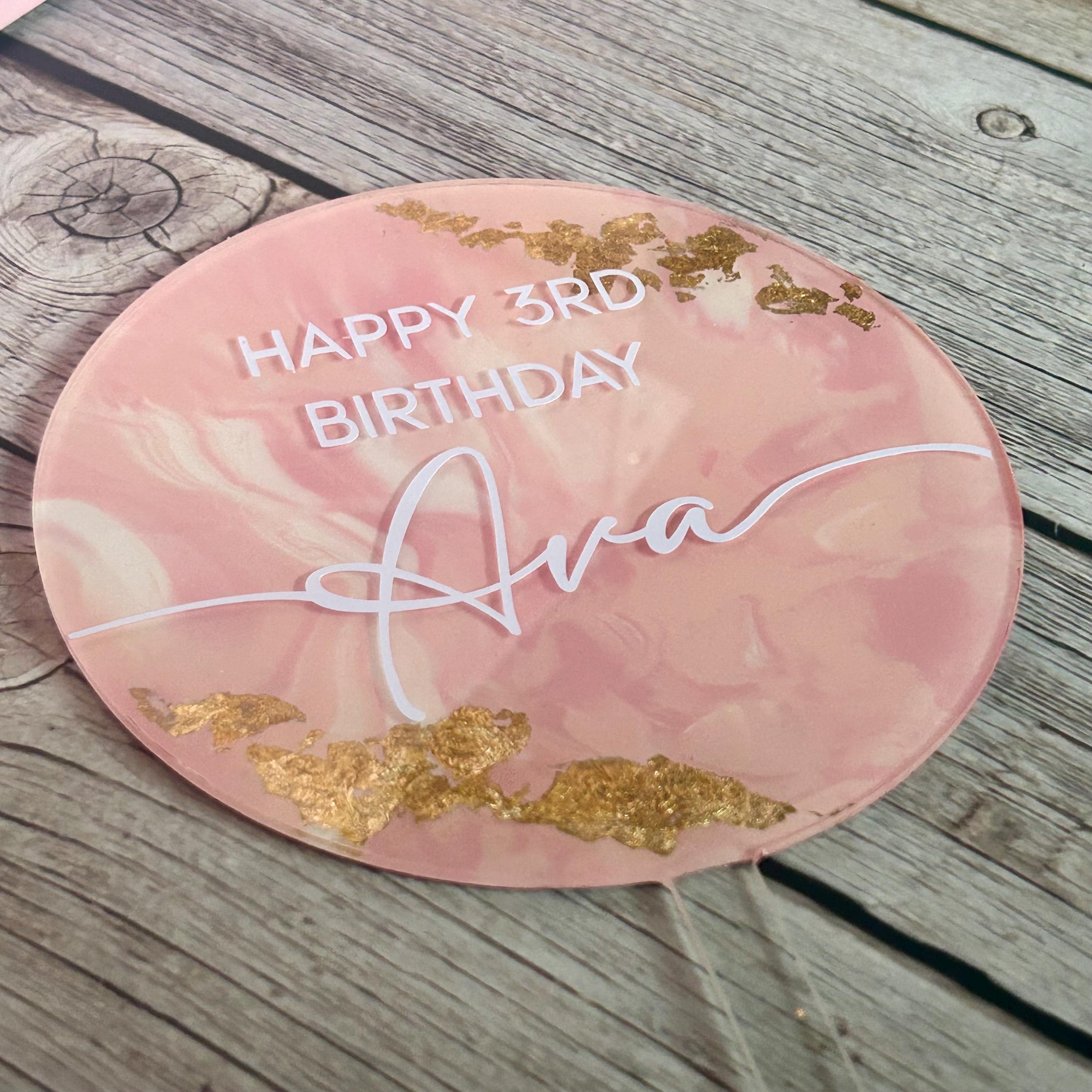 Custom Happy Birthday Cake Topper: Marbled Acrylic With Gold Flakes - Etsy