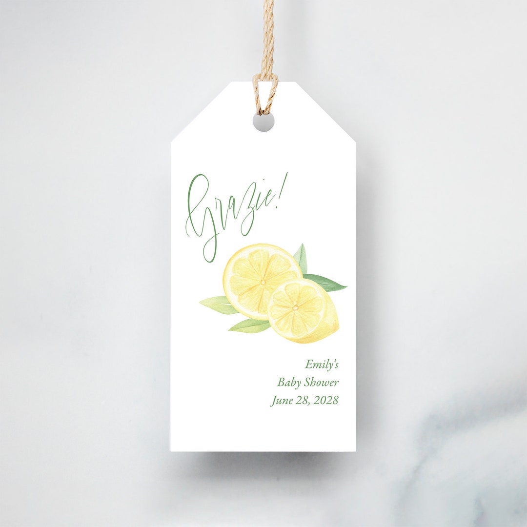 Lemon Baby Shower Favor Tags – Watercolor Amalfi Theme, Customizable ...