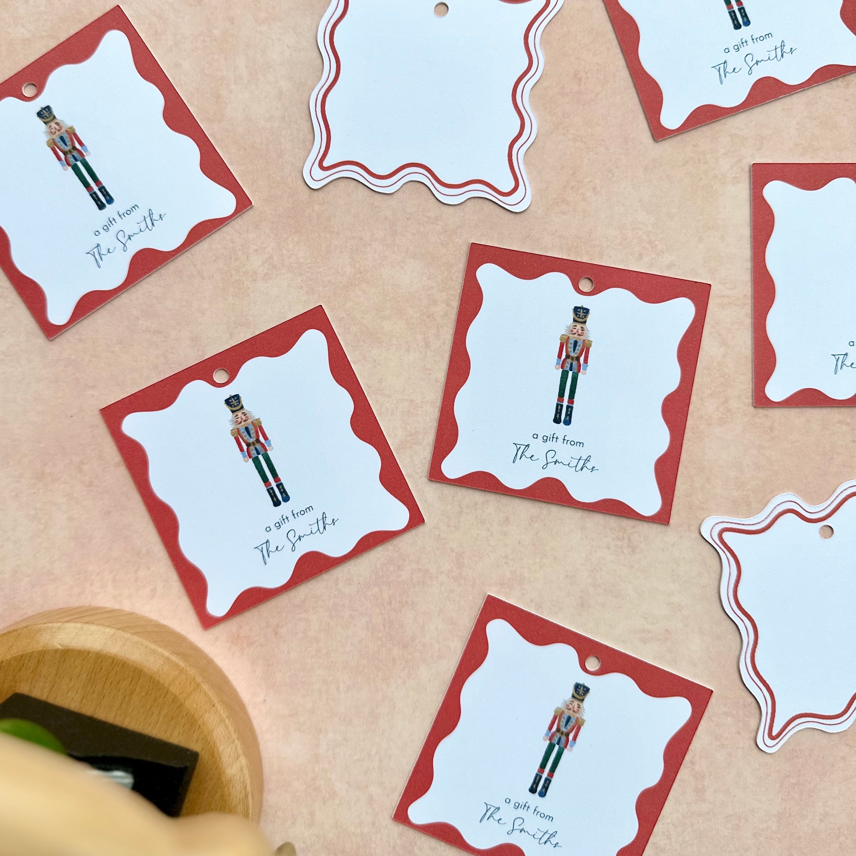 Unique Gift Tag Wavy Edge Tag Candy Cane Favor Tag Red Border Gift Tag ...