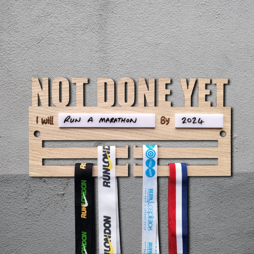 Goal Setting Medal Hanger, Write on Wall Mounted Wooden Medal Display ...