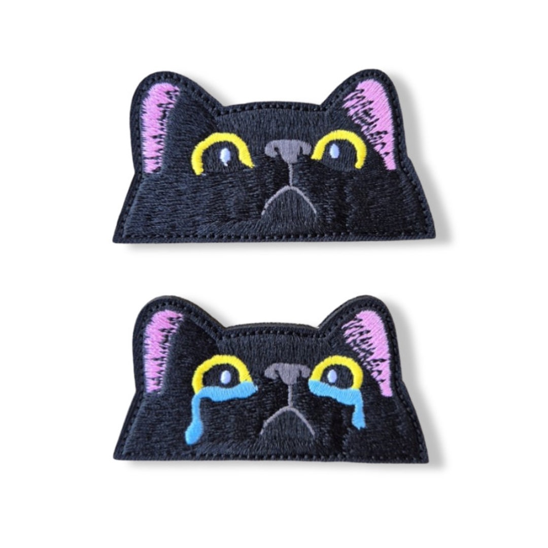 Black Cat Patches Peeping Cat Patch Crying Cat Peeking Kitten Hook and Loop Sew on Patch - Etsy