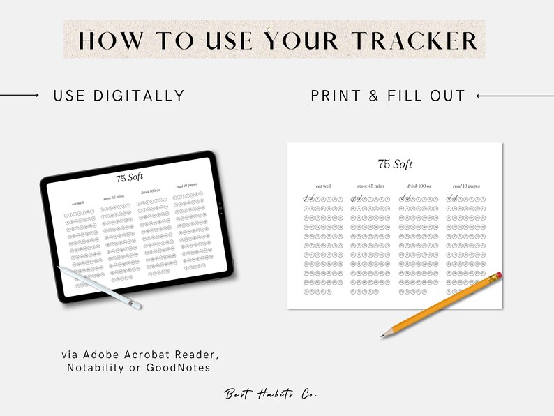 Simple, Classic, Minimal 75 Soft Challenge Tracker Template | Printable ...