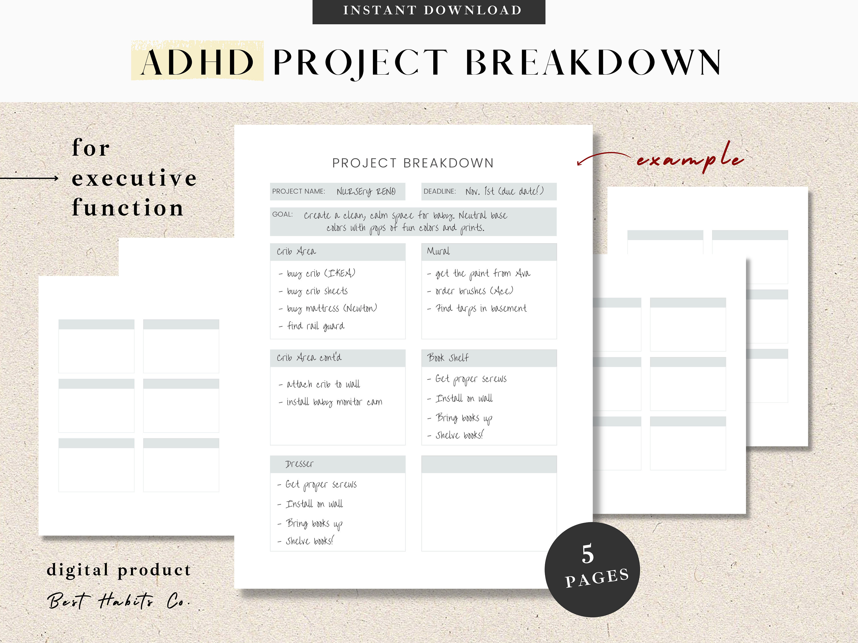 ADHD Project Breakdown Tasks and Sub Tasks | List for Executive ...