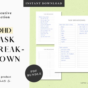 ADHD TASKS & SUBTASKS Breakdown Sheet | List for Executive Function ...