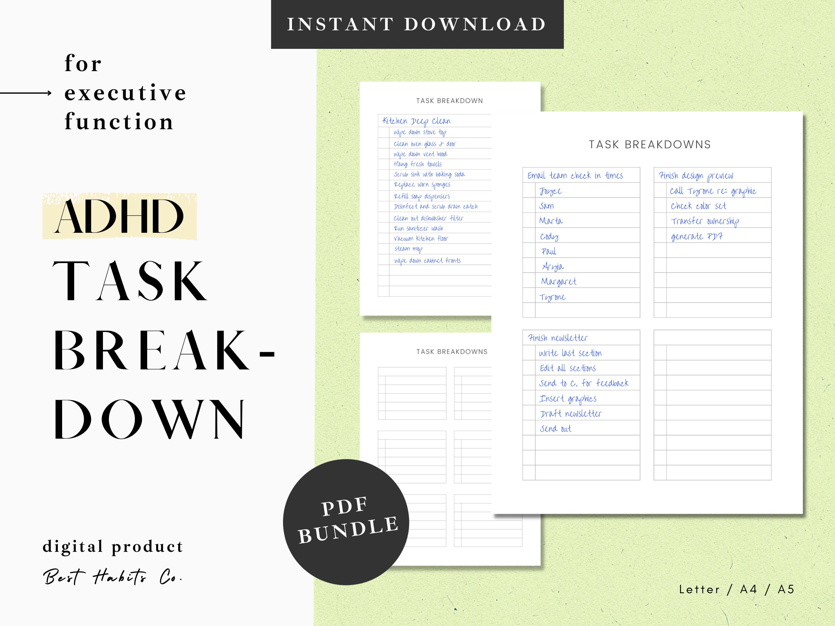 ADHD TASKS & SUBTASKS Breakdown Sheet | List for Executive Function ...