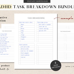 ADHD TASKS & SUBTASKS Breakdown Sheet | List for Executive Function ...