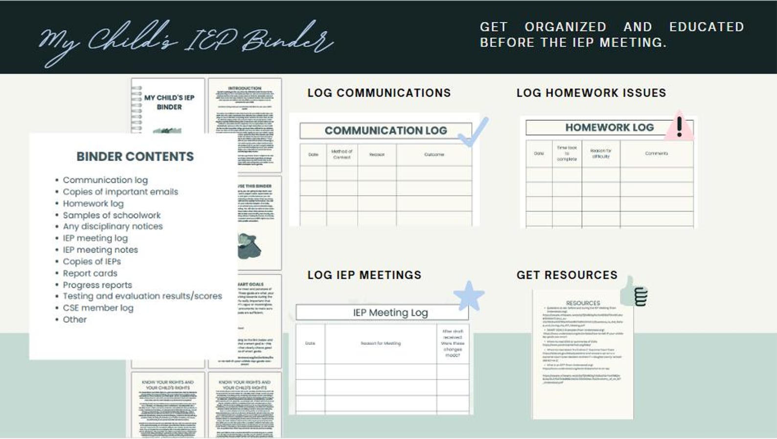 Printable IEP Binder Template, IEP Meeting Tracker, Parent ...