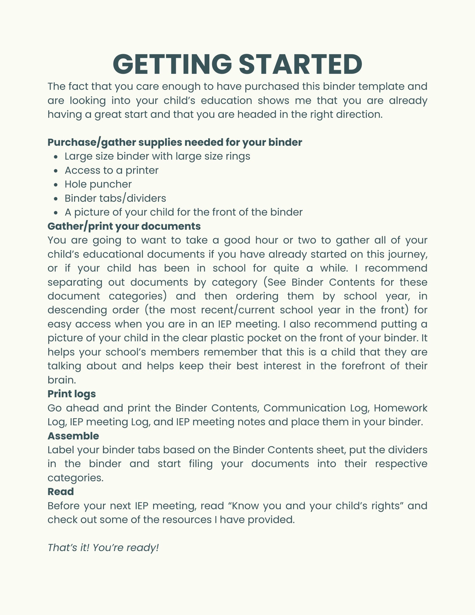 Printable IEP Binder Template, IEP Meeting Tracker, Parent ...