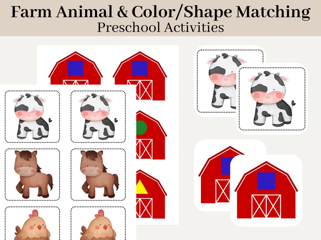 Farm Themed Memory Game, Animal Matching, Shape Matching, Color ...