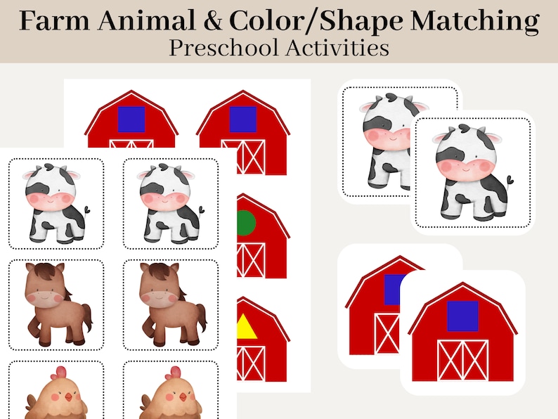 Farm Themed Memory Game, Animal Matching, Shape Matching, Color ...
