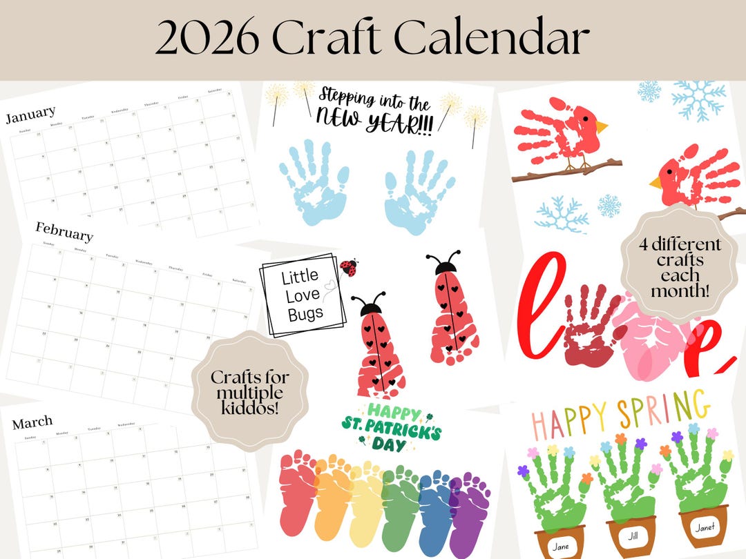 2026 Craft Calendar, 2026 Handprint Craft Calendar, Printable Handprint ...