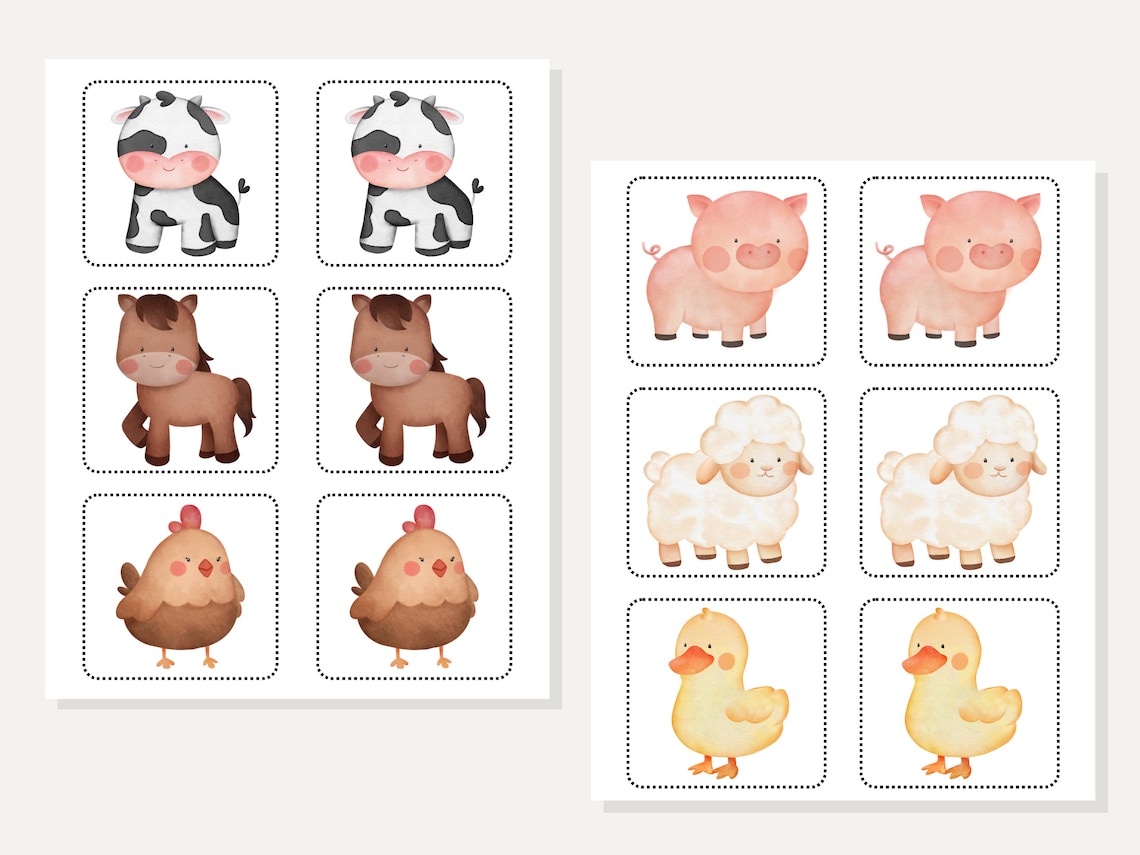 Farm Themed Memory Game, Animal Matching, Shape Matching, Color ...