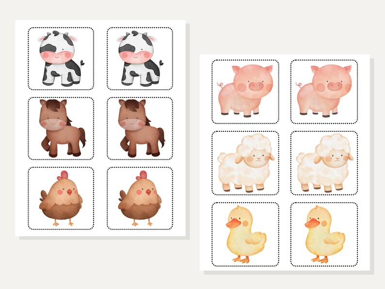 Farm Themed Memory Game, Animal Matching, Shape Matching, Color ...