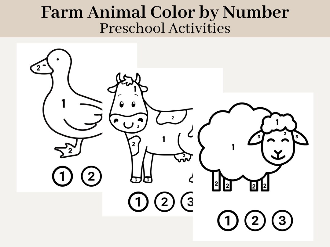 Farm Animal Color by Number, Color by Number, Farm Animal Activities ...
