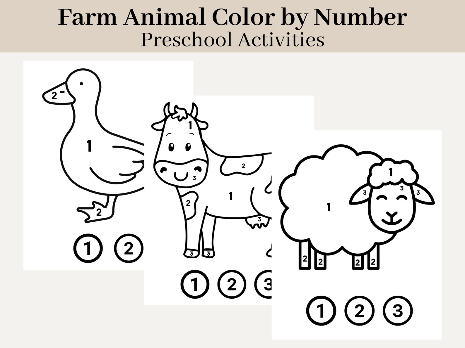 Farm Animal Color by Number, Color by Number, Farm Animal Activities ...