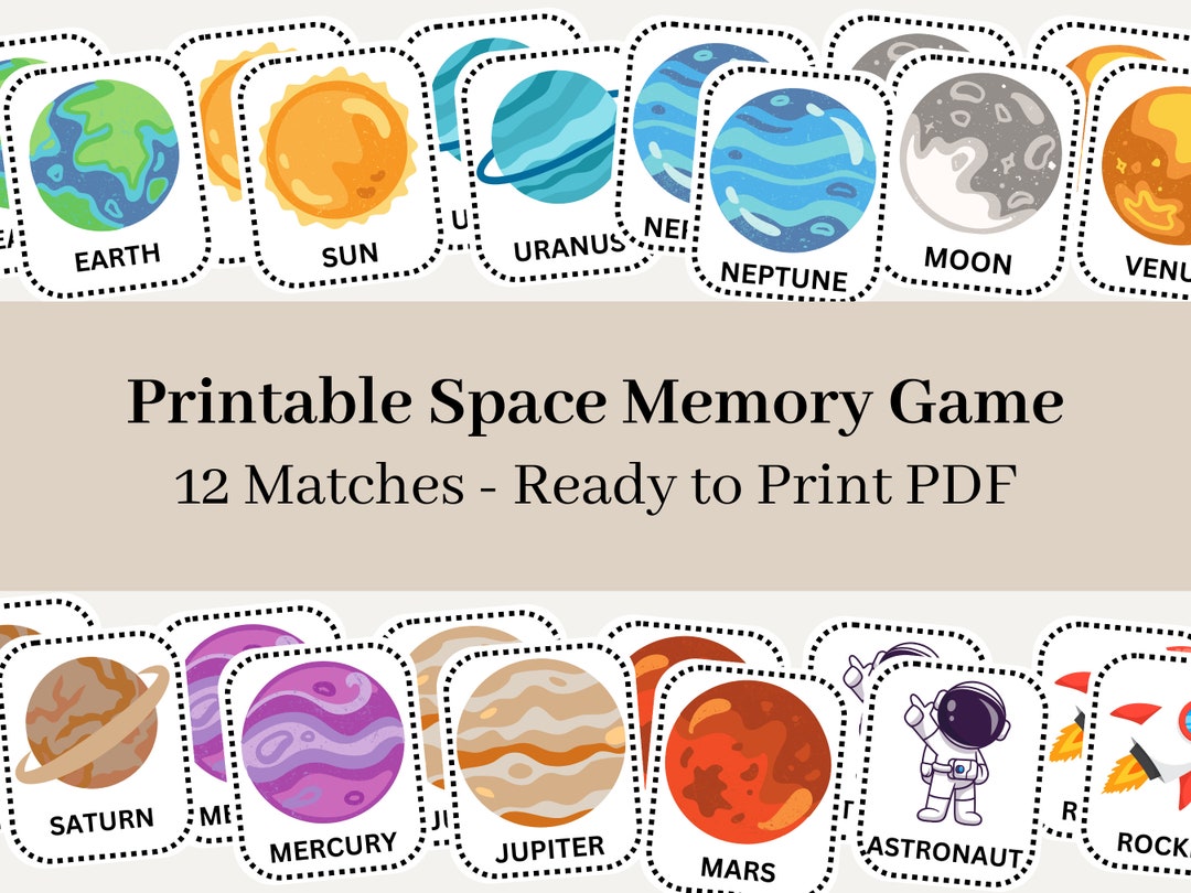 Space Memory Card Game, Educational Game, Kid Game, Homeschool ...