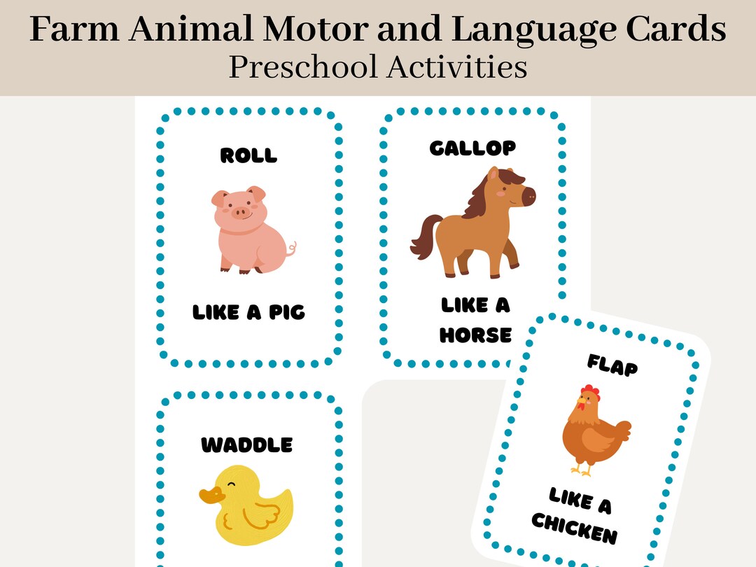 Farm Animal Movement & Language Cards, Gross Motor Activity, Language ...