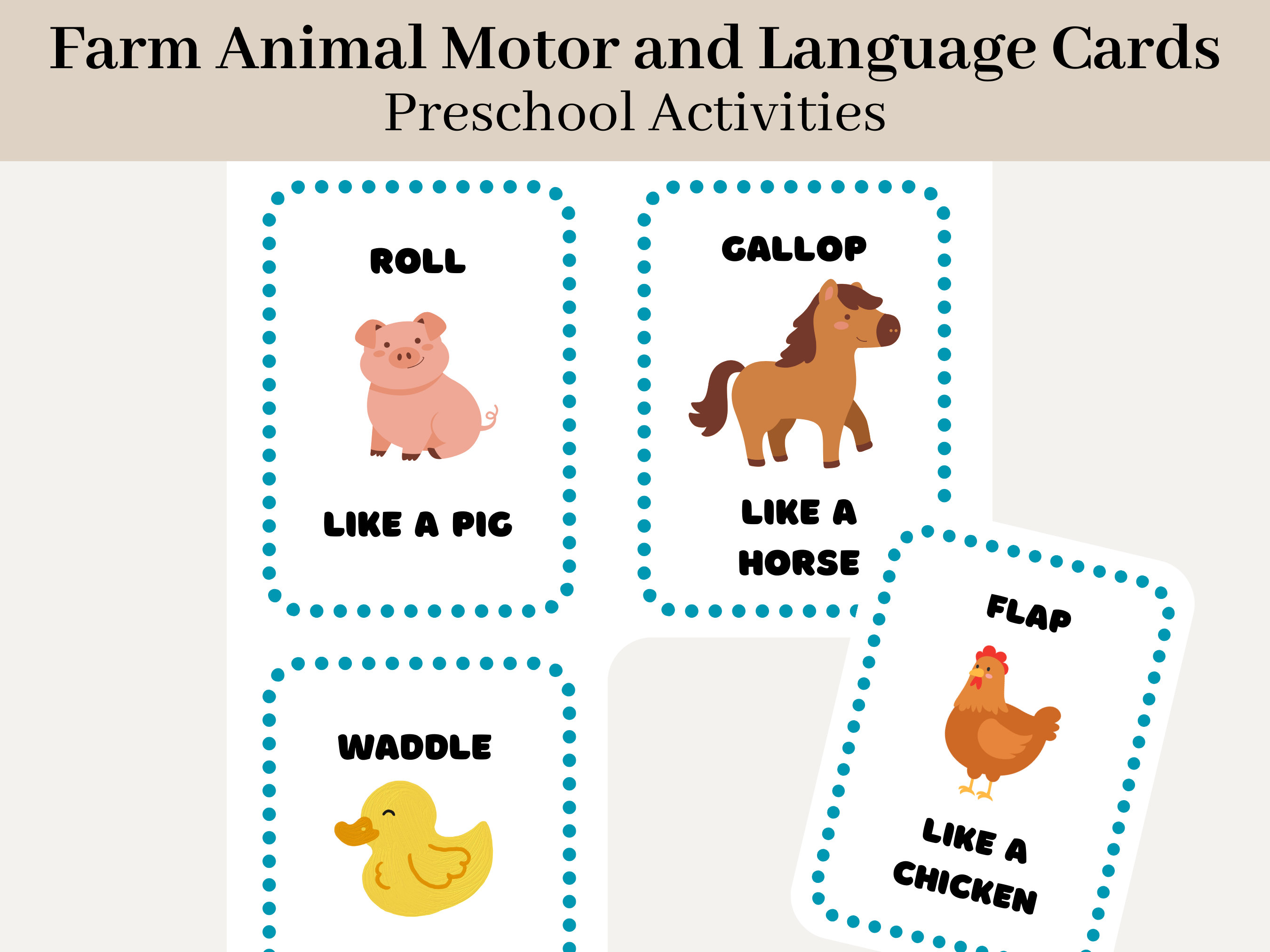 Farm Animal Movement & Language Cards, Gross Motor Activity, Language ...