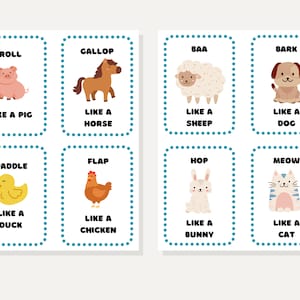 Farm Animal Movement & Language Cards, Gross Motor Activity, Language ...