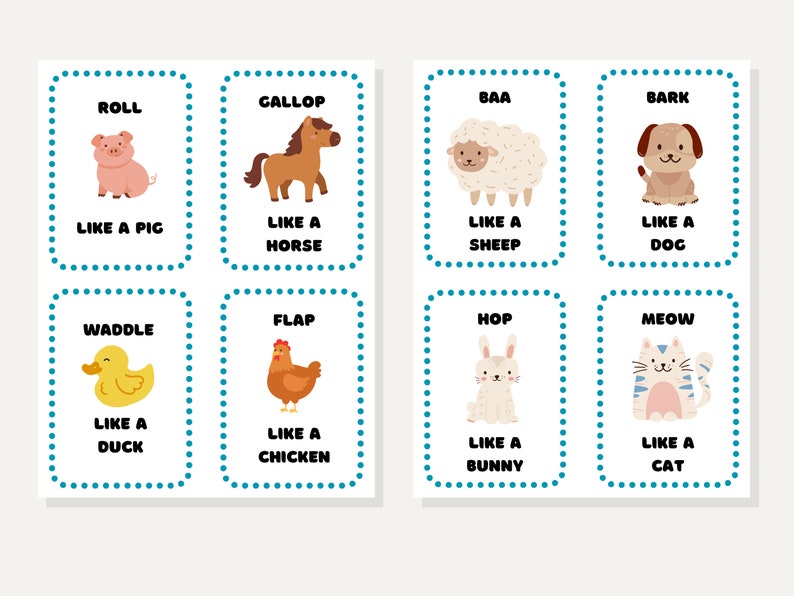 Farm Animal Movement & Language Cards, Gross Motor Activity, Language ...