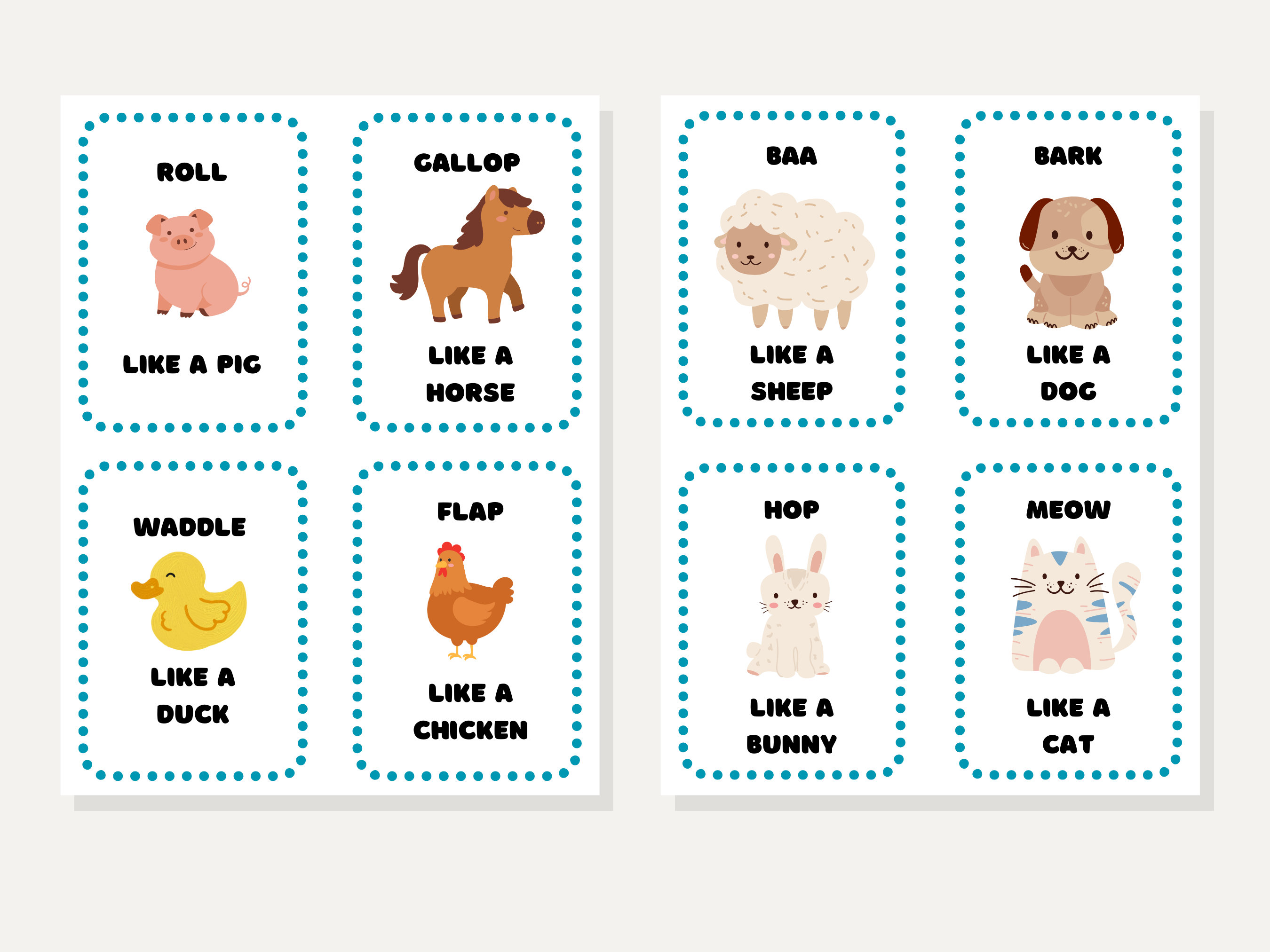 Farm Animal Movement & Language Cards, Gross Motor Activity, Language ...