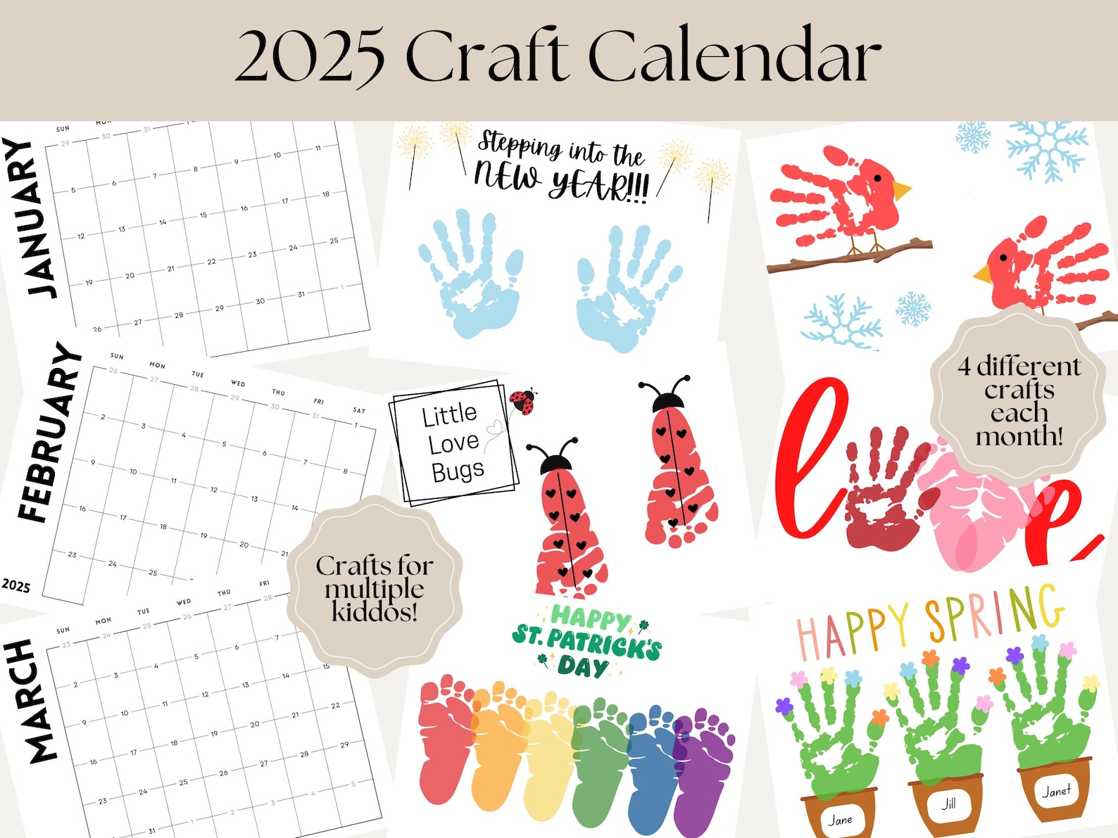2025 Craft Calendar, 2025 Handprint Craft Calendar, Printable Handprint ...