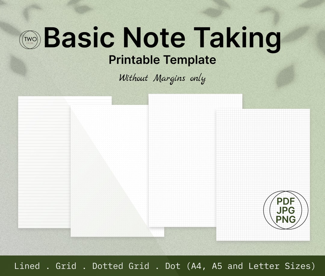 Printable Note Taking Paper: Lined, Grid, Dotted (A4, A5, Letter) (PDF ...