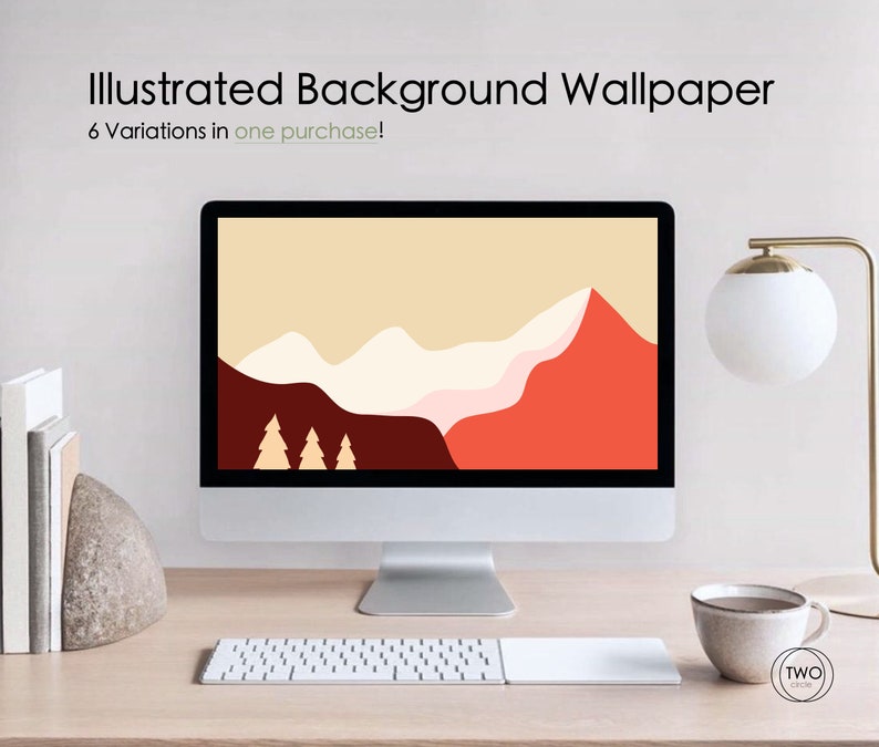 Illustrated Desktop Computer Wallpaper Mountain Design With - Etsy