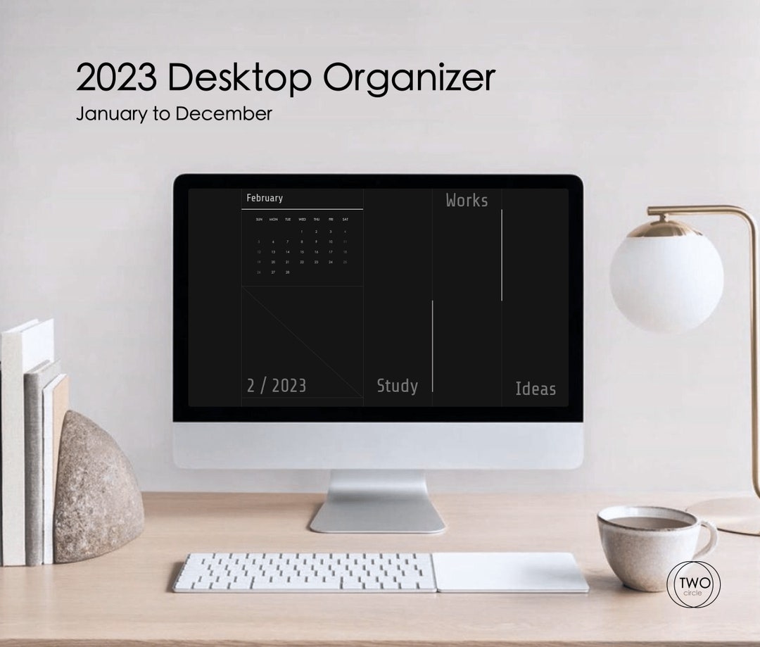 2023 Black Desktop Wallpaper Organizer With Calendar View January to ...