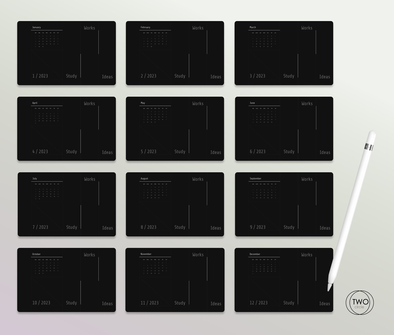 2023 Black Desktop Wallpaper Organizer With Calendar View January to ...