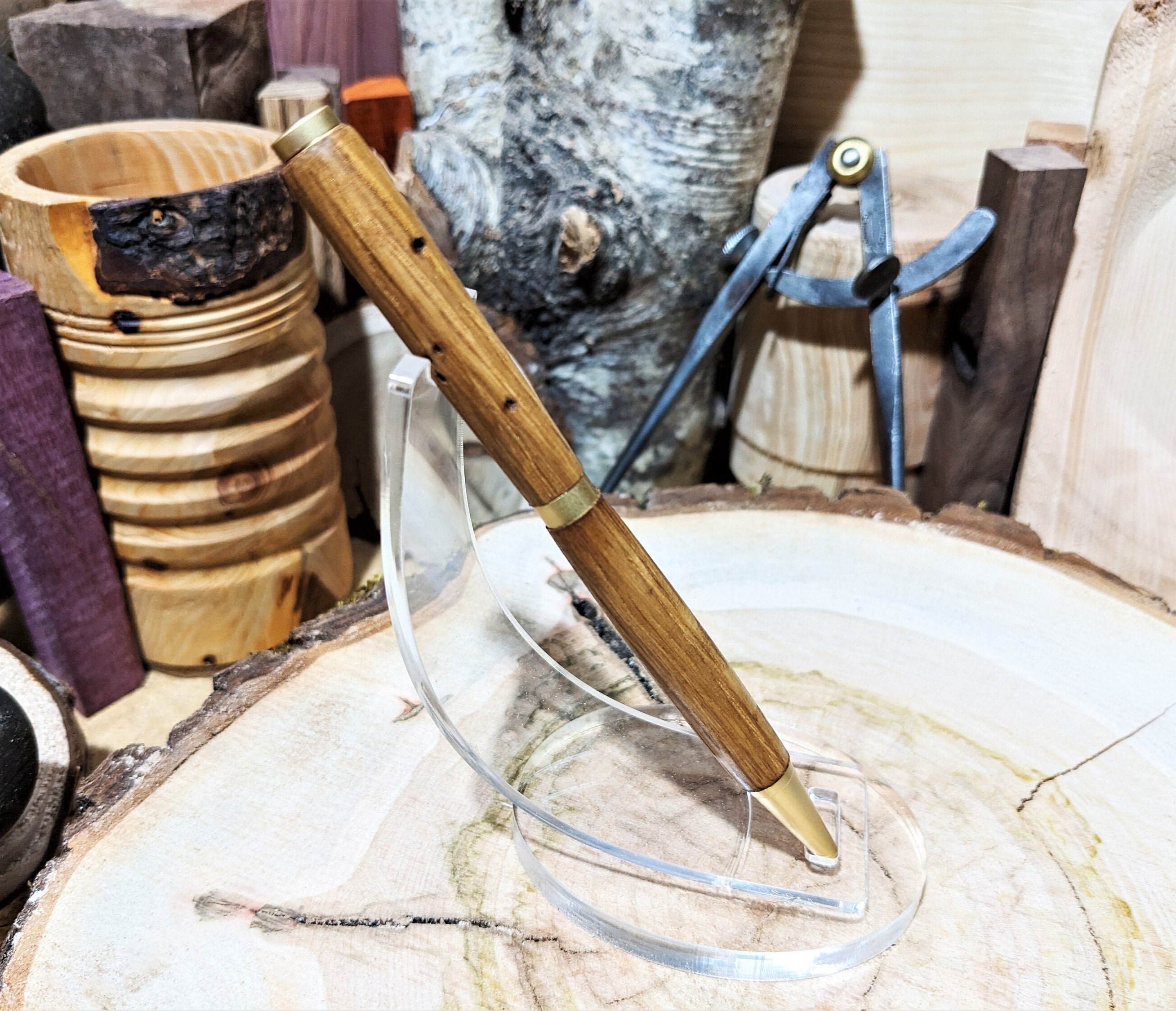 Repurposed Oak Hand Turned Wood Pen by Oak in Paw Brushed Gold Finish ...