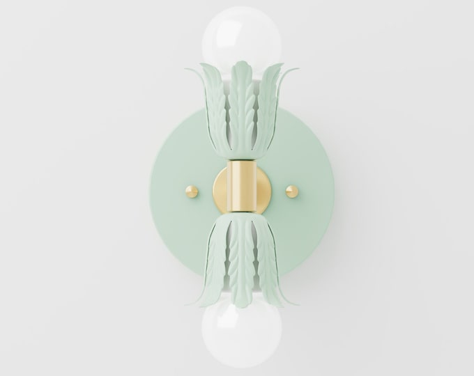 Green and Brass LED Wall Sconce Two Light Fixture Mid Century Modern ...