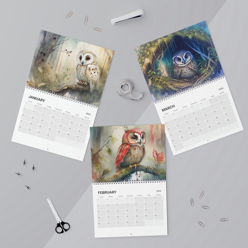 Cute Watercolor Owls 2024 Calendar Mother's Day Wall - Etsy