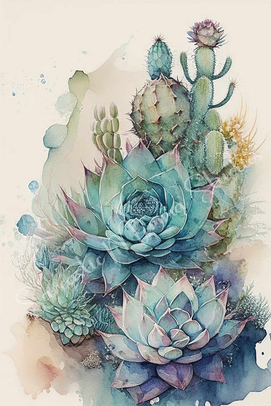 Watercolor Succulents 4pcs 300 Dpi JPEG Boho Clip Art Nature - Etsy