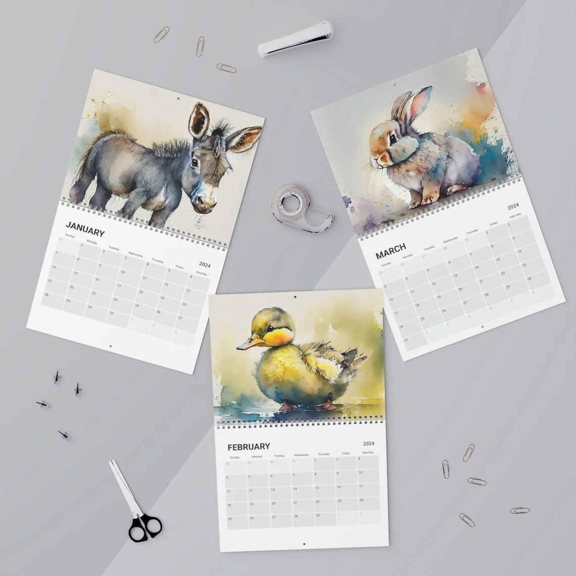 Cute Watercolor Baby Barnyard Animals 2024 Calendar - Etsy