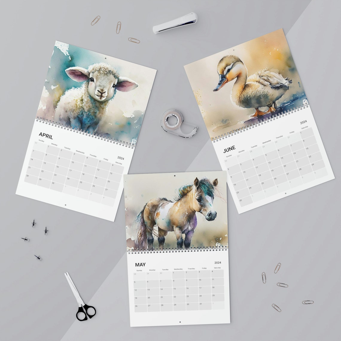 Cute Watercolor Baby Barnyard Animals 2024 Calendar - Etsy