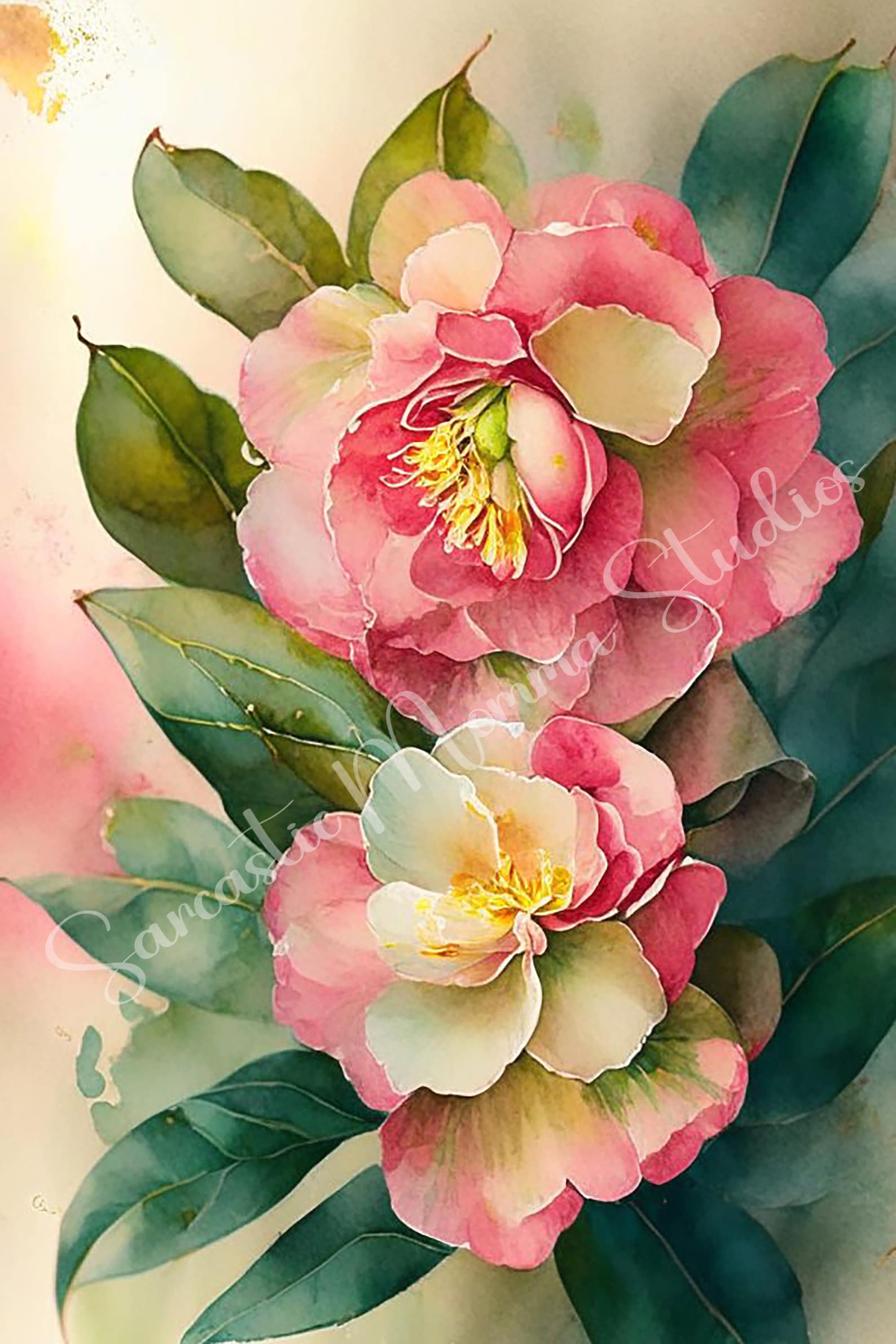 Watercolor Camellia Flower Clip Art: Tropical Plant Set (digital ...