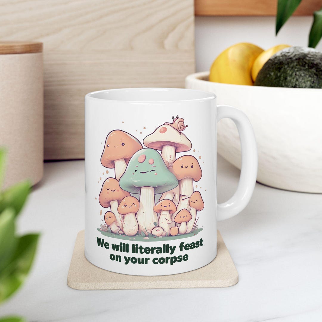 Dark Humor Mushroom Mug, Cute Cartoon Style Ceramic Coffee Cup, Nature ...