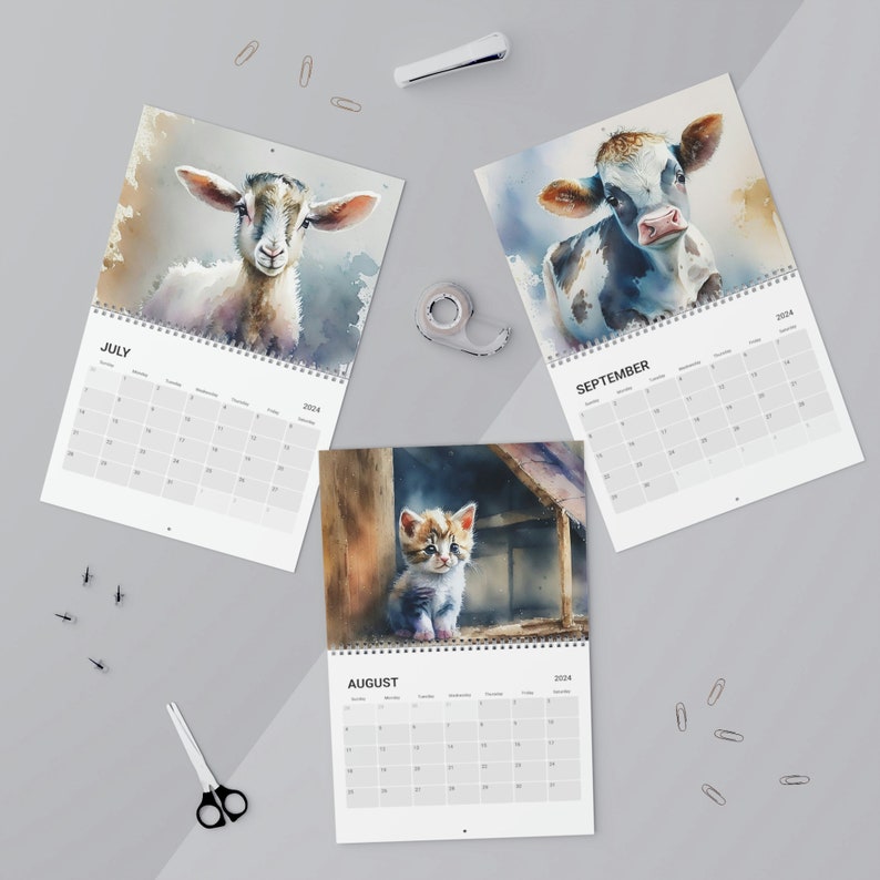 Cute Watercolor Baby Barnyard Animals 2024 Calendar - Etsy
