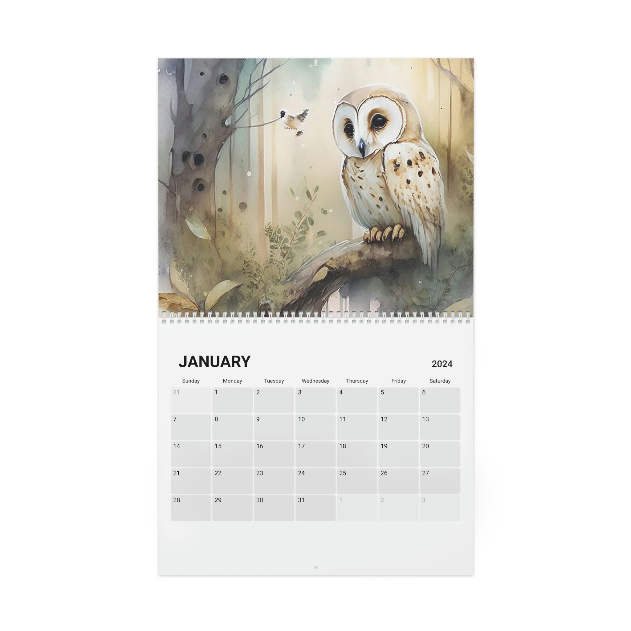 Cute Watercolor Owls 2024 Calendar Mother's Day Wall - Etsy