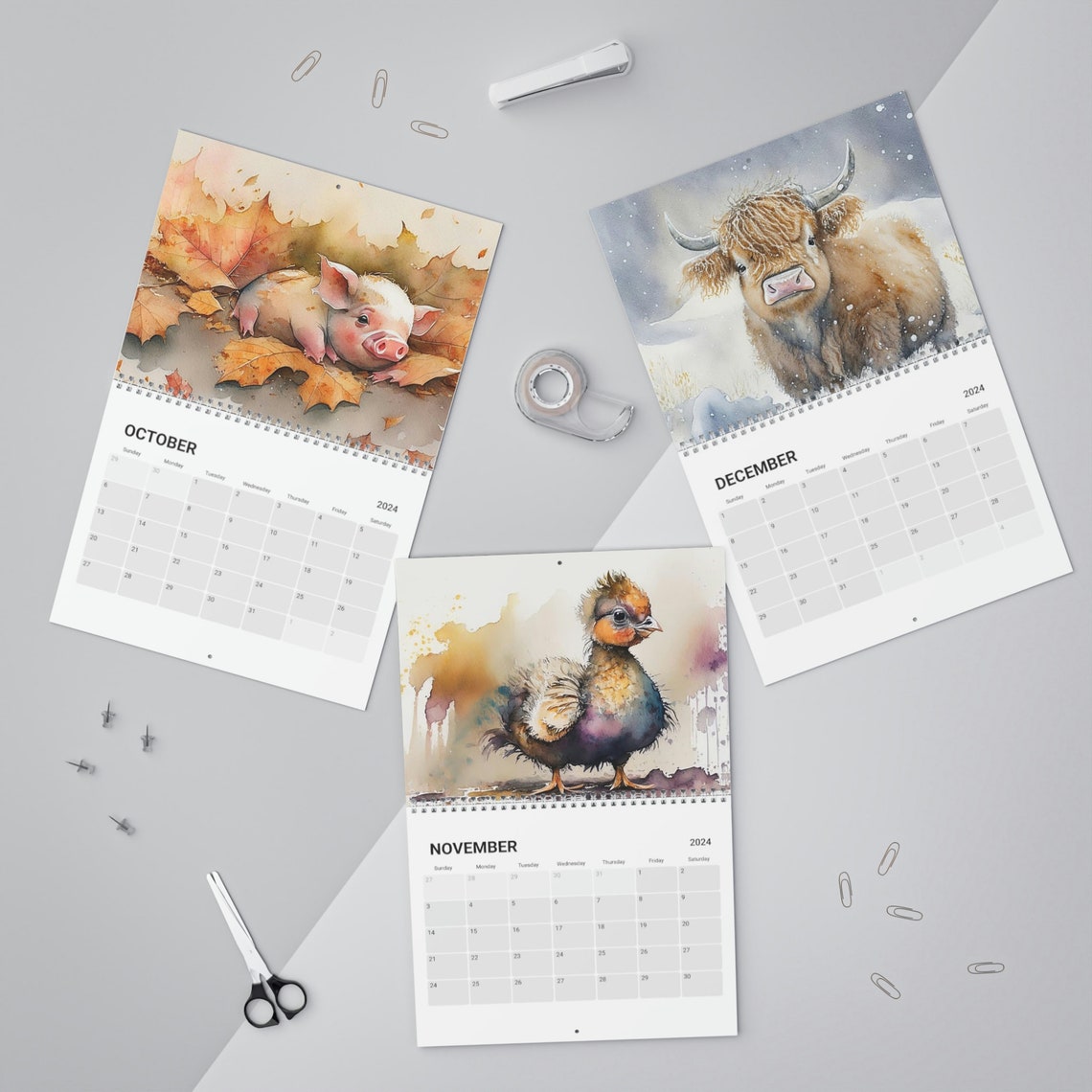 Cute Watercolor Baby Barnyard Animals 2024 Calendar - Etsy